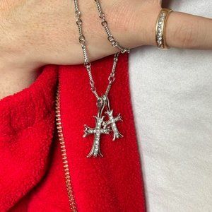 Accessories | Vintage Y2k Style Double Cross Silver Necklace Rhinestone ...
